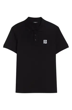 Balmain Embroidered Logo Cotton Polo - Eab Blk/white