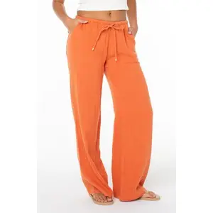 Roxy Iyla Cotton Crinkle Gauze Wide Leg Pants - Ginger Spice