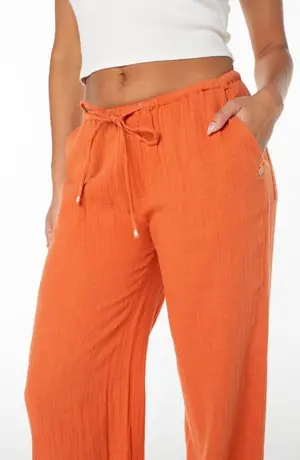 Roxy Iyla Cotton Crinkle Gauze Wide Leg Pants - Ginger Spice