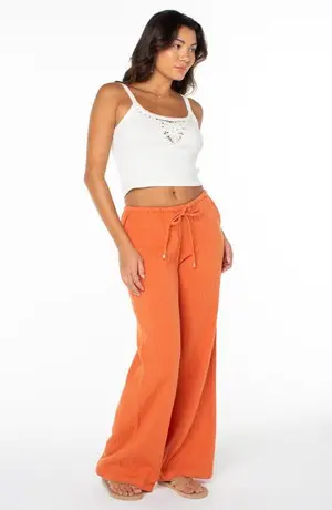 Roxy Iyla Cotton Crinkle Gauze Wide Leg Pants - Ginger Spice