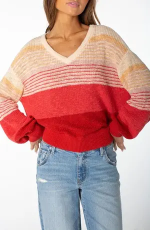 Roxy Striped Relaxed-fit Cotton Sweater