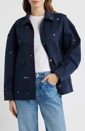The Great. The Folsom Floral Chore Jacket - Navy