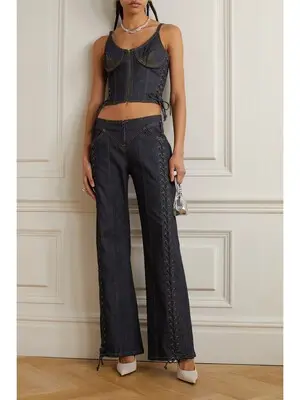 JEAN PAUL GAULTIER Lace-up Topstitched Denim Bustier Top