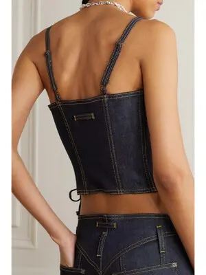 JEAN PAUL GAULTIER Lace-up Topstitched Denim Bustier Top