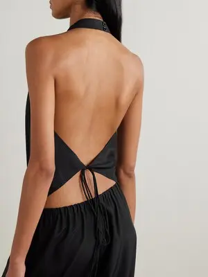 ST. AGNI Textured-silk Halterneck Top