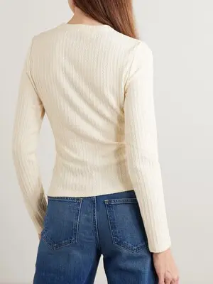 Veronica Beard Lira Pointelle-knit Cardigan - Neutrals