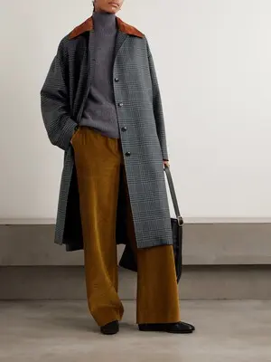 RÓHE Checked Wool Coat With Suede Trim - Gray