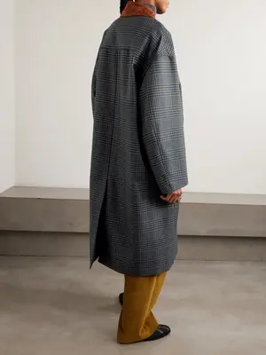 RÓHE Checked Wool Coat With Suede Trim - Gray