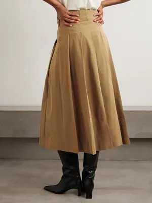 RÓHE Pleated Wool-blend Twill Midi Skirt