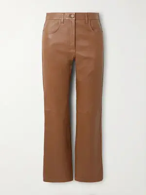JOSEPH Duke Cropped Leather Flare Pants - Brown