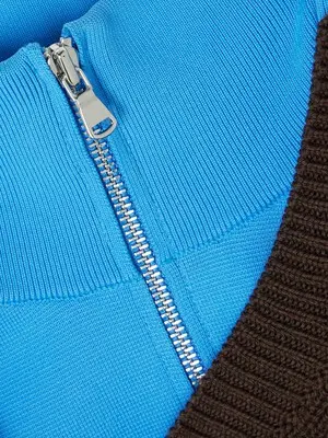 Tibi Layered Knit-trimmed Ribbed Wool-blend Half-zip Sweater