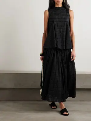 ABADIA Checked Gauze Top