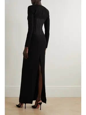 MONOT Mesh-paneled Crepe Gown