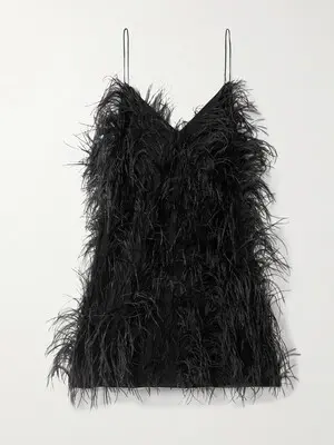 Sharon Wauchob Anvers Feather-trimmed Silk-satin Mini Dress - Black