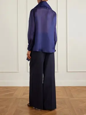Another Tomorrow Bow-embellished Silk-organza Blouse - Blue