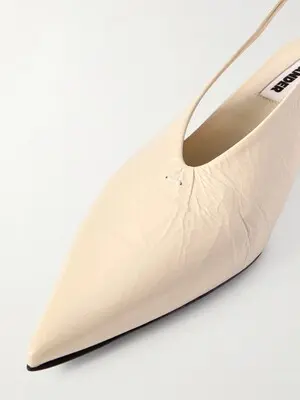 JIL SANDER Crinkled Patent-leather Slingback Pumps - Neutrals