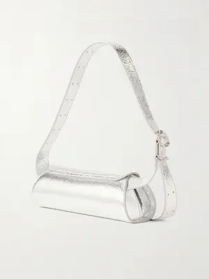 JIL SANDER Crinkled Metallic Leather Shoulder Bag - Silver