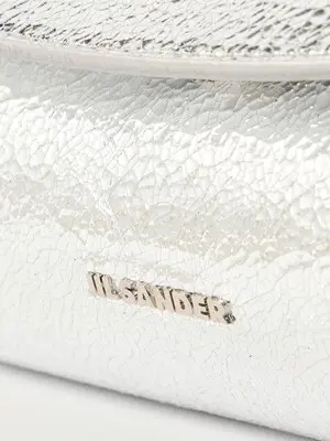 JIL SANDER Crinkled Metallic Leather Shoulder Bag - Silver