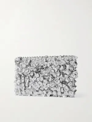 Simkhai Reese Beaded Metallic Satin Clutch - Silver