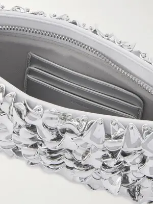 Simkhai Reese Beaded Metallic Satin Clutch - Silver