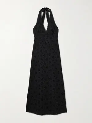 Posse Salma Broderie Anglaise Cotton Halterneck Midi Dress - Black