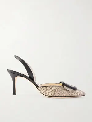 Manolo Blahnik Mayslibi 70 Lizard-effect Leather Slingback Pumps - Neutrals