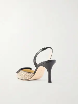 Manolo Blahnik Mayslibi 70 Lizard-effect Leather Slingback Pumps - Neutrals
