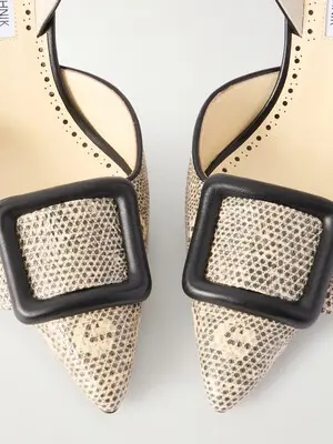 Manolo Blahnik Mayslibi 70 Lizard-effect Leather Slingback Pumps - Neutrals