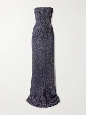 Alaïa Strapless Sequin-embellished Ribbed-knit Gown - Blue