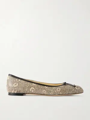 Manolo Blahnik Veralli Lizard-effect Leather Ballet Flats - Neutrals
