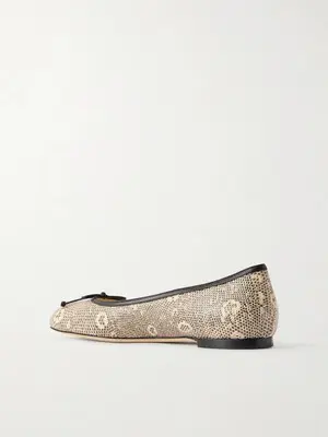 Manolo Blahnik Veralli Lizard-effect Leather Ballet Flats - Neutrals