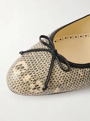 Manolo Blahnik Veralli Lizard-effect Leather Ballet Flats - Neutrals