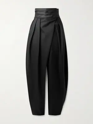 Alaïa Silk-trimmed Grain De Poudre Wool-blend Barrel-leg Trousers