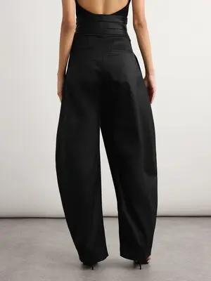 Alaïa Silk-trimmed Grain De Poudre Wool-blend Barrel-leg Trousers