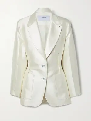 Christopher John Rogers Ruched Cotton And Silk-blend Satin Blazer - Ivory