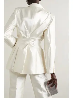 Christopher John Rogers Ruched Cotton And Silk-blend Satin Blazer - Ivory