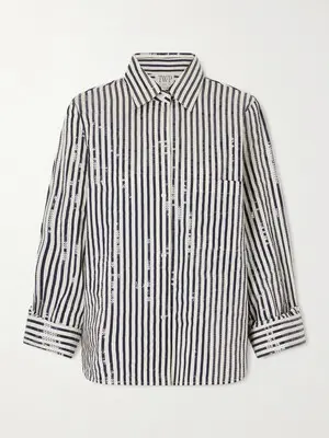 TWP Sequined Striped Cotton-blend Poplin Shirt