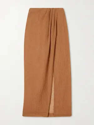 Lisa Marie Fernandez Pleated Crinkled Linen-blend Gauze Pareo - Brown