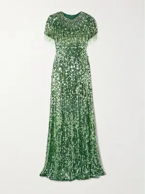 Jenny Packham Eugenie Fringed Embellished Gown