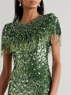Jenny Packham Eugenie Fringed Embellished Gown