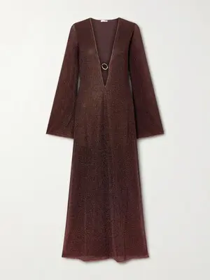Oseree Lumière Metallic Stretch-knit Kaftan - Brown