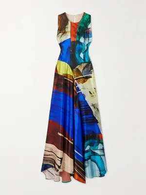 ROKSANDA Printed Silk-satin Maxi Dress - Blue