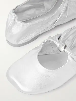 Loewe Pebble Metallic Leather Ballet Flats - Silver