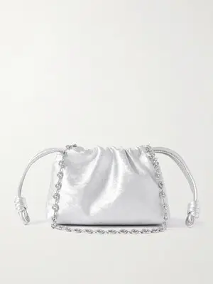Loewe Flamenco Mini Metallic Leather Clutch - Silver