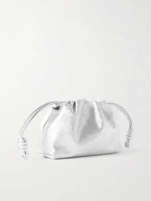 Loewe Flamenco Mini Metallic Leather Clutch - Silver