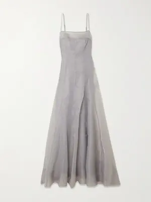 Staud Gustav Paneled Organza Maxi Dress - Gray