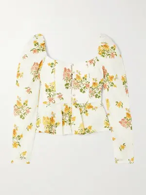 Agua Bendita Bromelia Cordillera Floral-print Linen Peplum Top - Multi