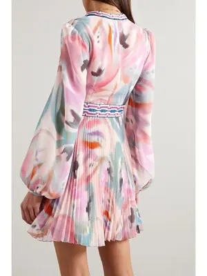 Etro Pleated Crochet-trimmed Printed Chiffon Mini Dress