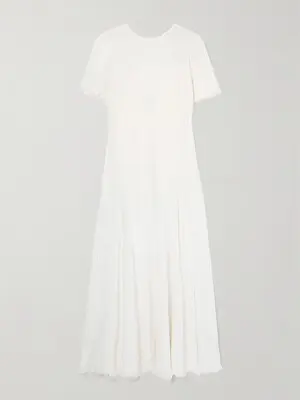Staud Le Havre Fringed Cotton-gauze Midi Dress - Neutrals