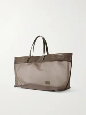 Staud Christos Leather-trimmed Mesh Tote - Brown